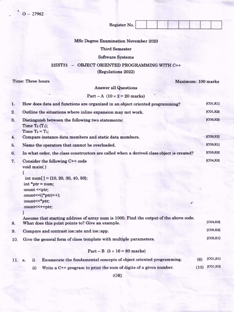 Oops End Semester QB With Answer | PDF | C++ | Constructor (Object Oriented Programming)