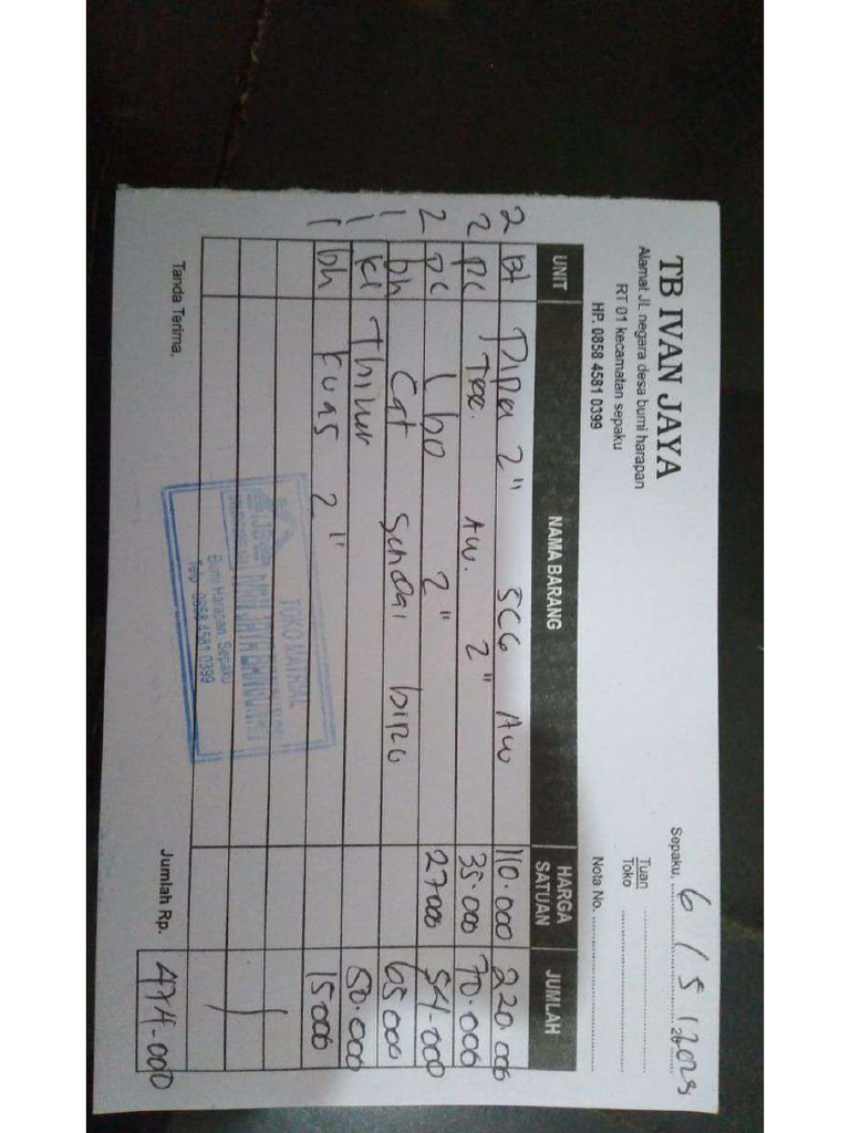 Nota Pembelian Material Pipa Dan Fitting - Nursery | PDF