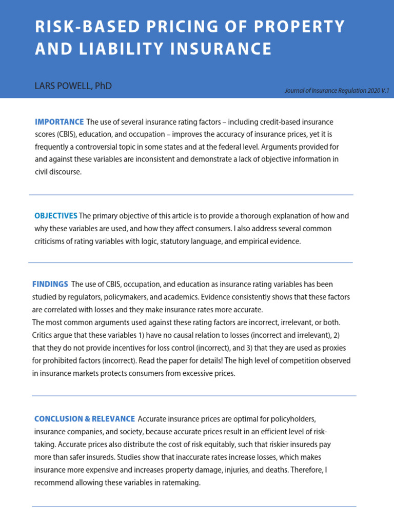 Risk-Based Insurance Pricing Explained | PDF | Insurance | Disparate Impact