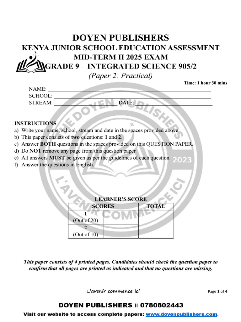 Grade 9 Integrated Science Pp2 Mid-Term 2 Exam | PDF