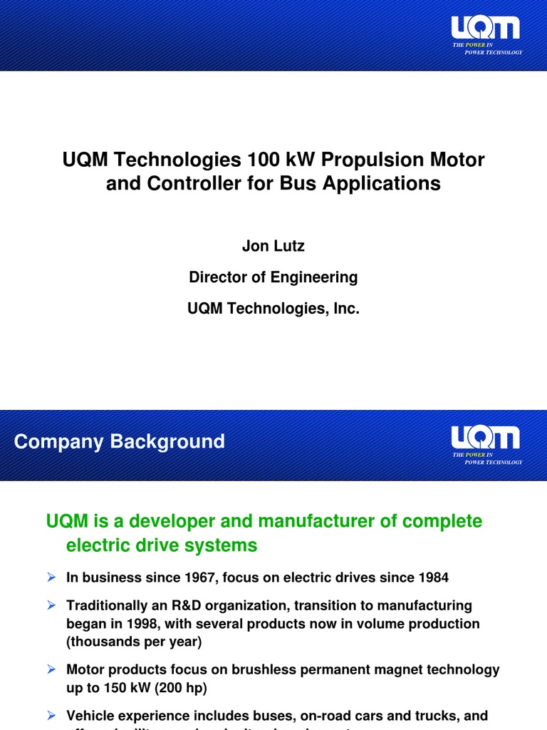UQM Technologies 100 KW Propulsion Motor and Controller For Bus ...
