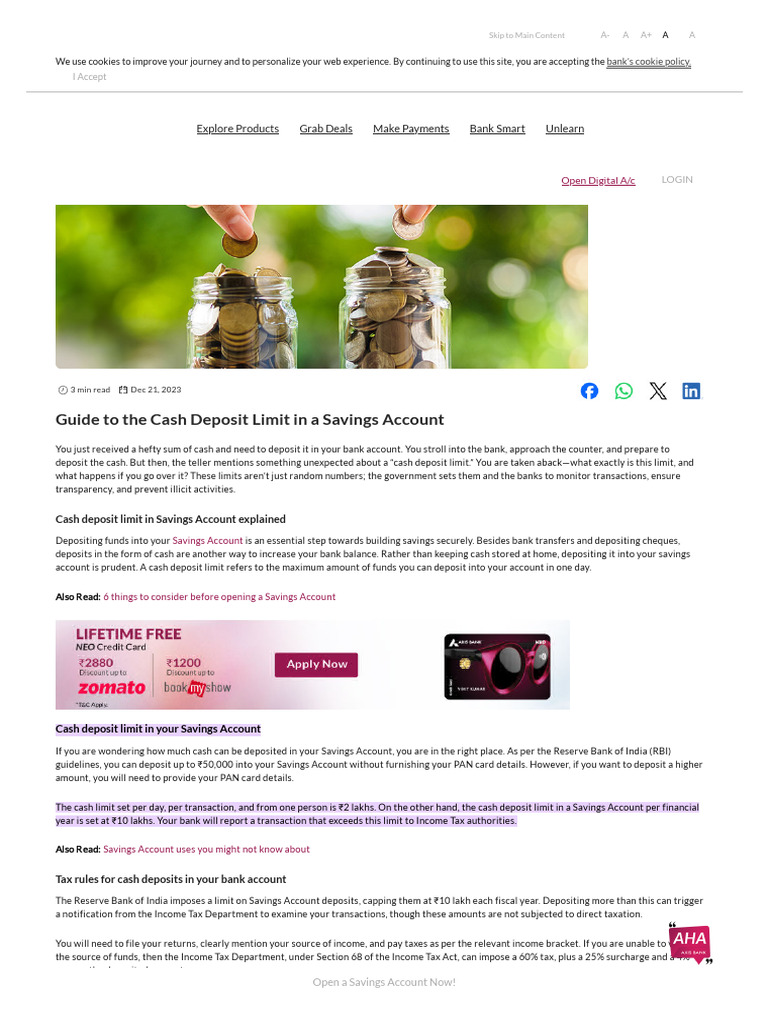 Axis Bank Cash Deposit Limits Explained | PDF | Banks | Taxes