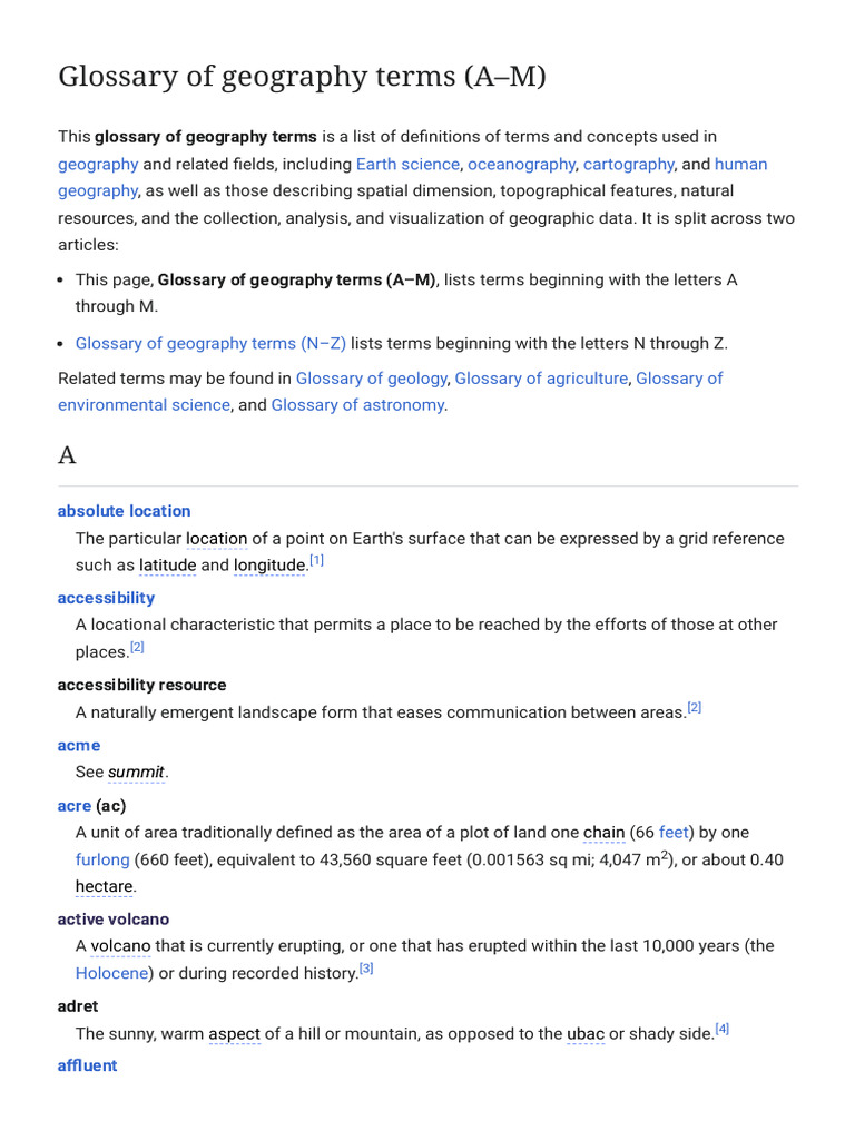 Geography Terms Glossary A–M | PDF | Aquifer | Shoal