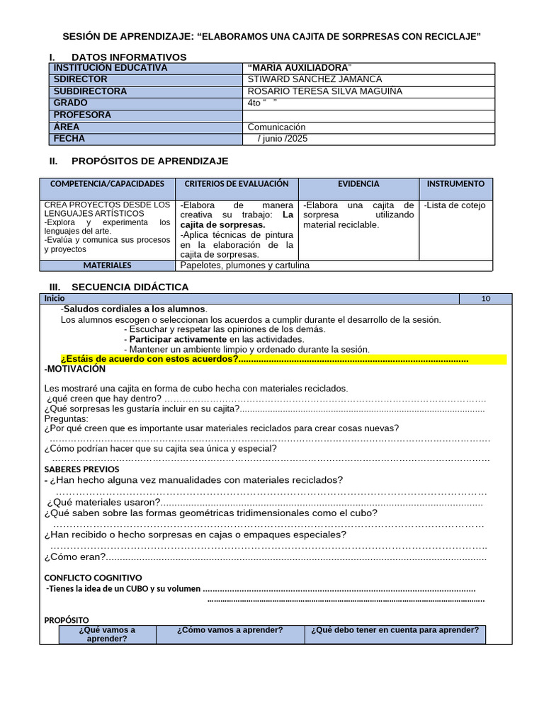 Una Cajita de Sorpresas Elaboramos - 4°-Abcde-4s-Junio-2025 | PDF ...
