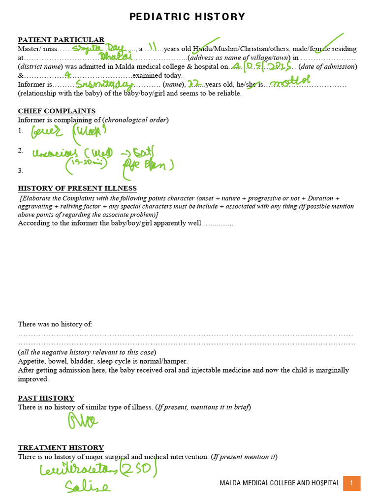 Pediatric Medical History Template | PDF | Childbirth | Body Mass Index