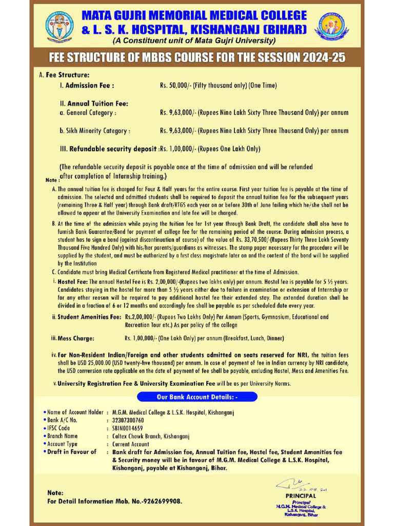 UG Fee Structure 2024 25 | PDF