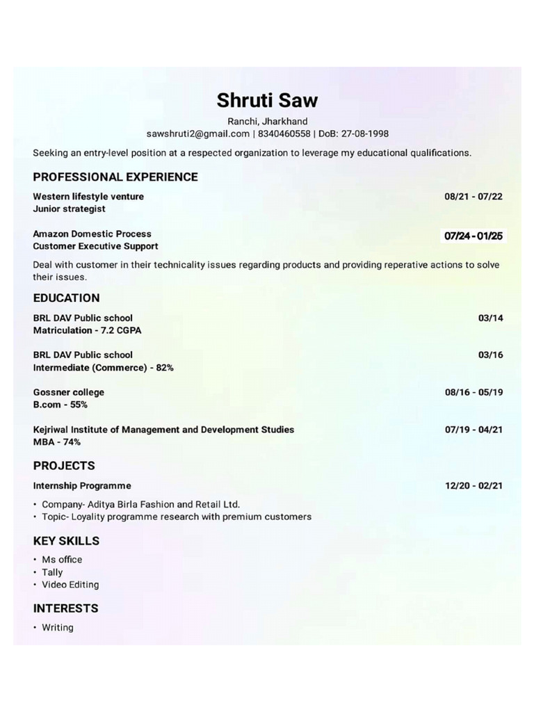Shruti Saw CV | PDF