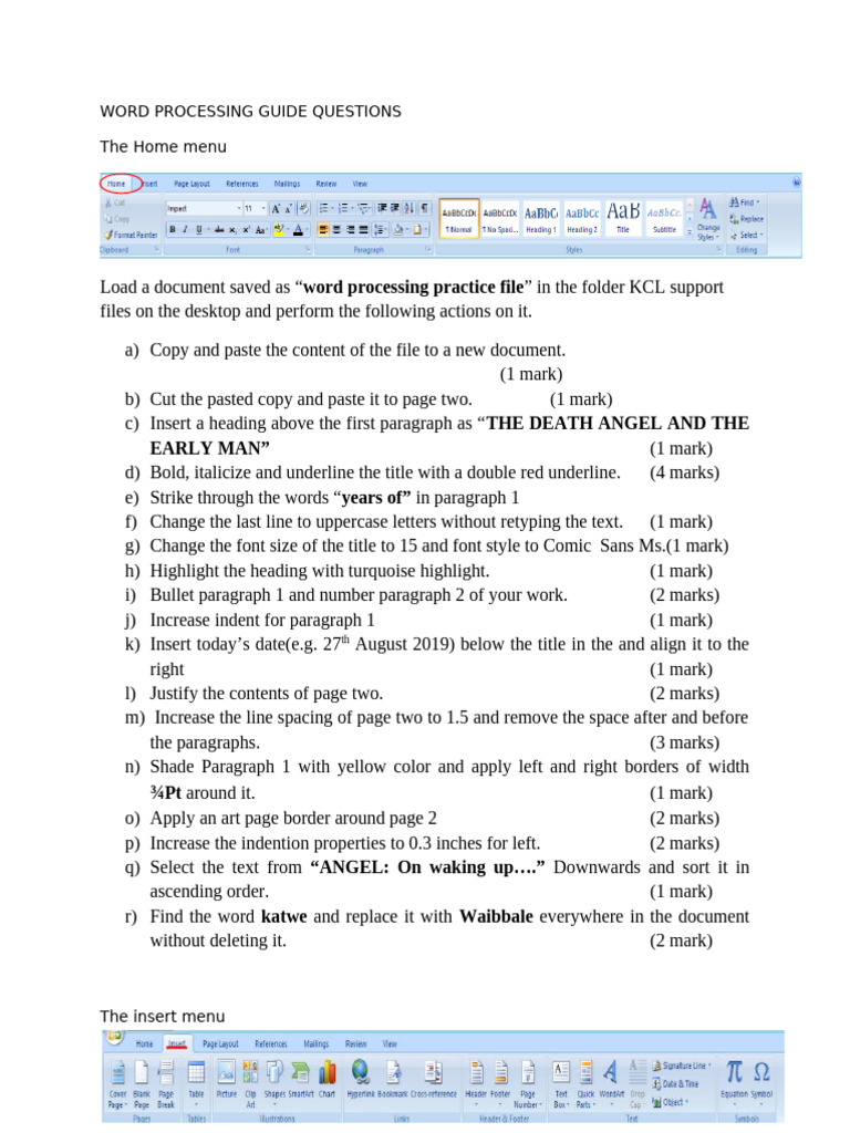 Word Processing Guide Questions | PDF | Paragraph | Writing