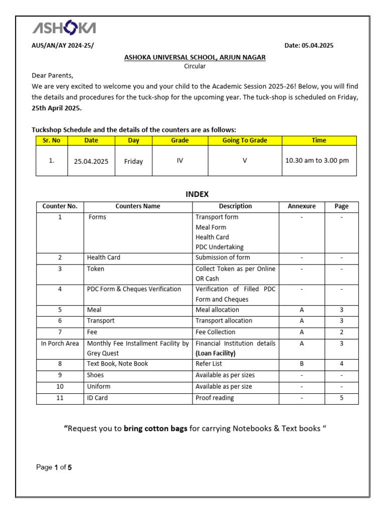 Tuckshop Circular IV Going ToV - 2025-26 | PDF | Cheque | Payments