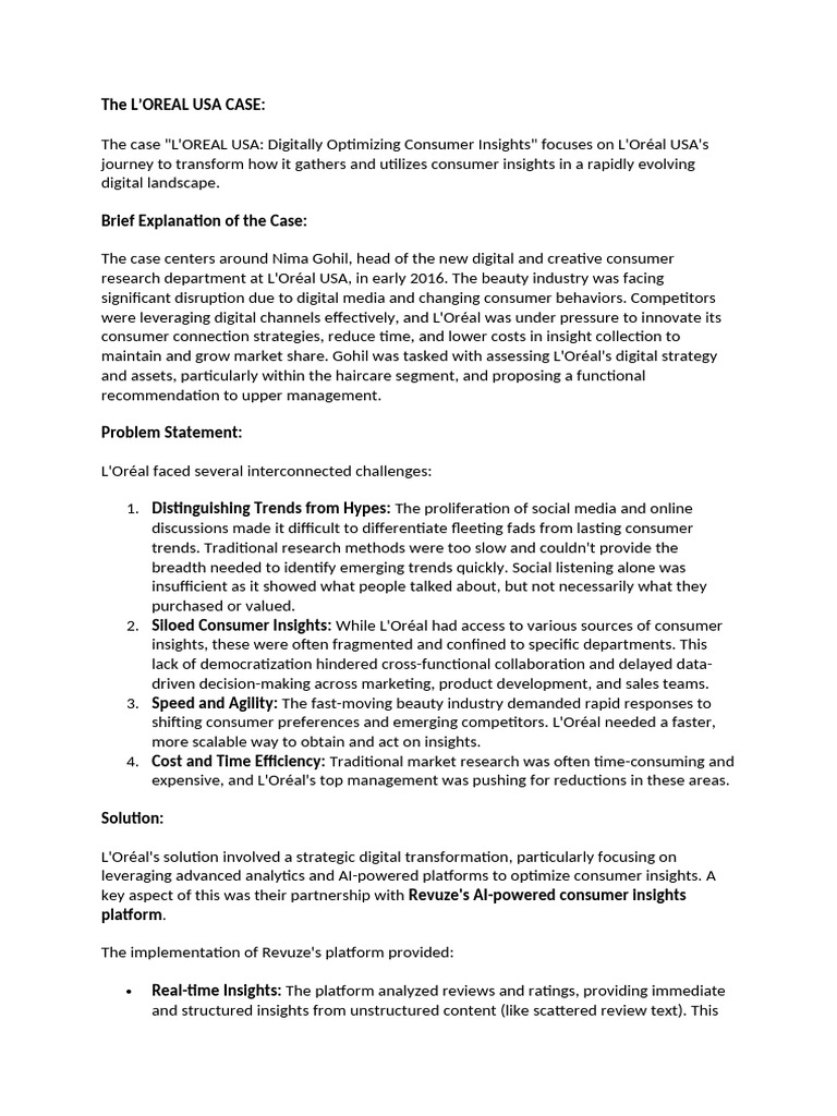 The L'oreal Case Analysis | PDF | Marketing | Customer Relationship Management