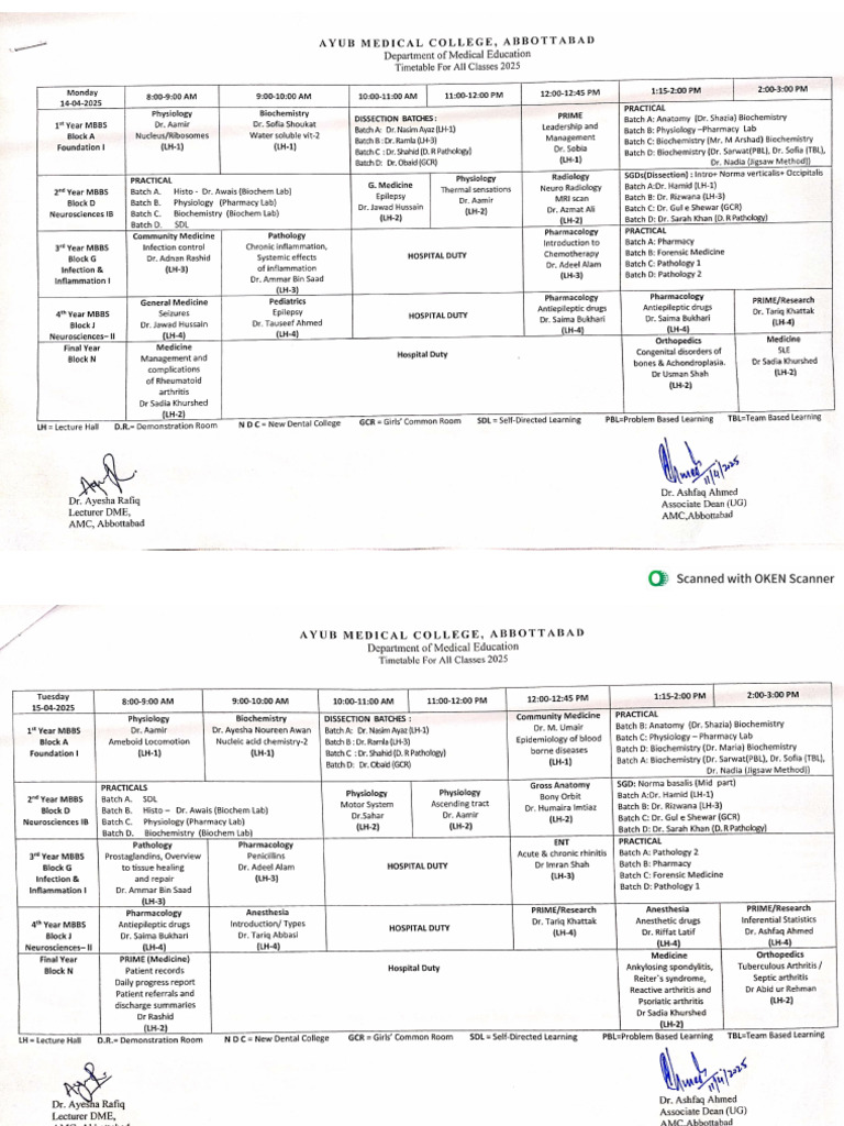 Timetable 14th To 18th April 2025 | PDF