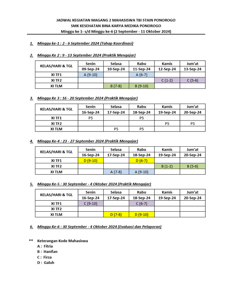 Jadwal Magang Mahasiswa TBI 2024 | PDF