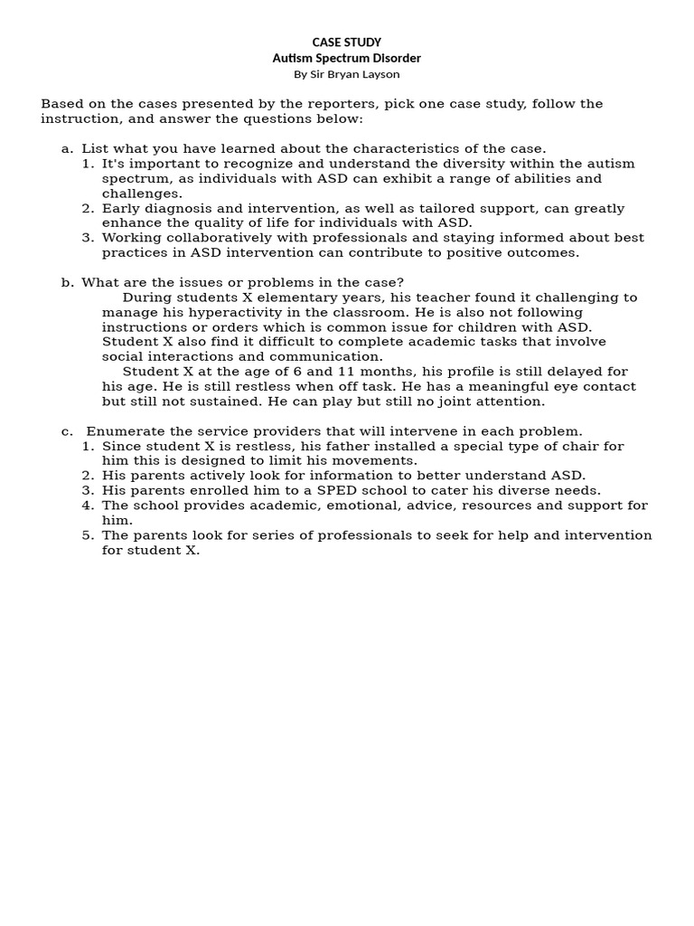 Autism Spectrum Disorder Case Study Insights | PDF