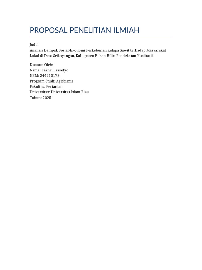 Proposal Penelitian Kelapa Sawit Fakhri Panjang | PDF