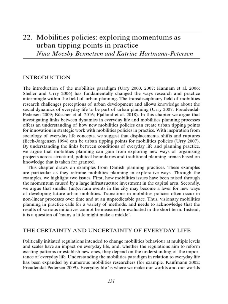 Mobilities Policies Exploring Momentums As Urban Tipping Points in ...