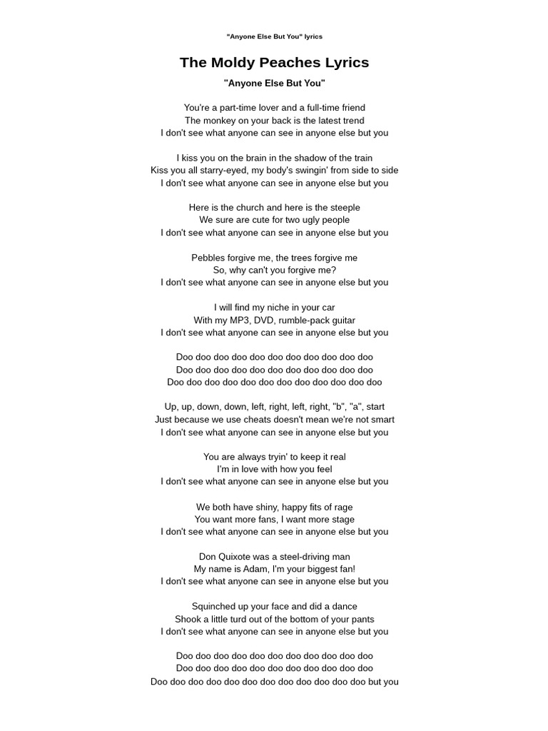 The Moldy Peaches - Anyone Else But You Lyrics | PDF