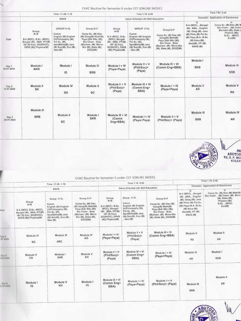 CVAC Routine For Semester II Under CCF (ONLINE MODE 2 | PDF