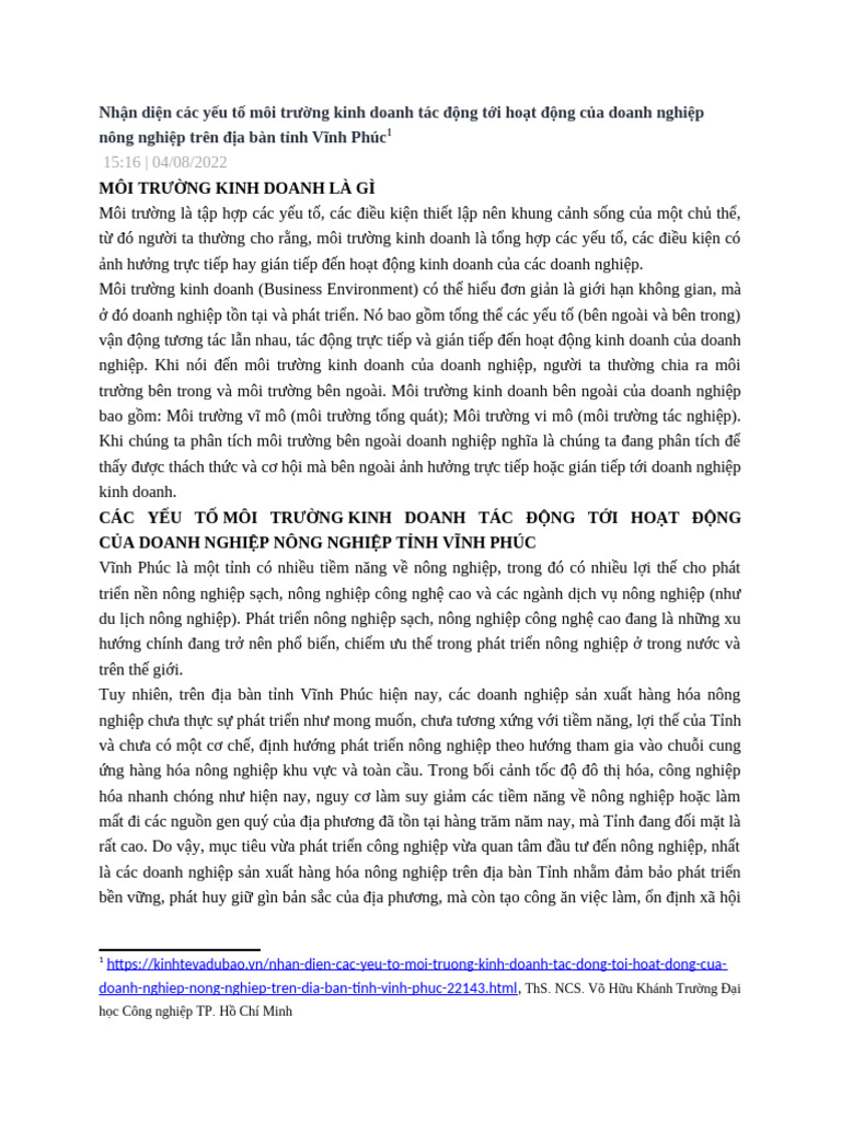 2021 Nhan Dien Cac Yeu To MTKD Tac Dong Den Cac DNNN o Vinh Phuc | PDF