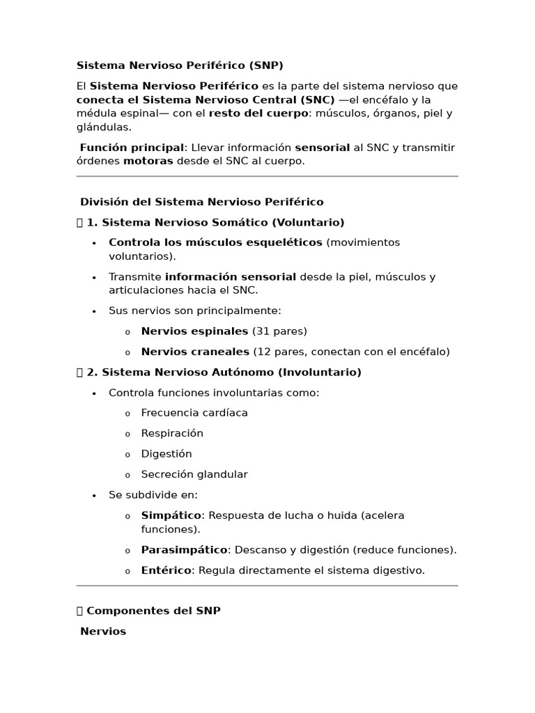 S. Nervioso Periferico | PDF | Sistema nervioso central | Nervio