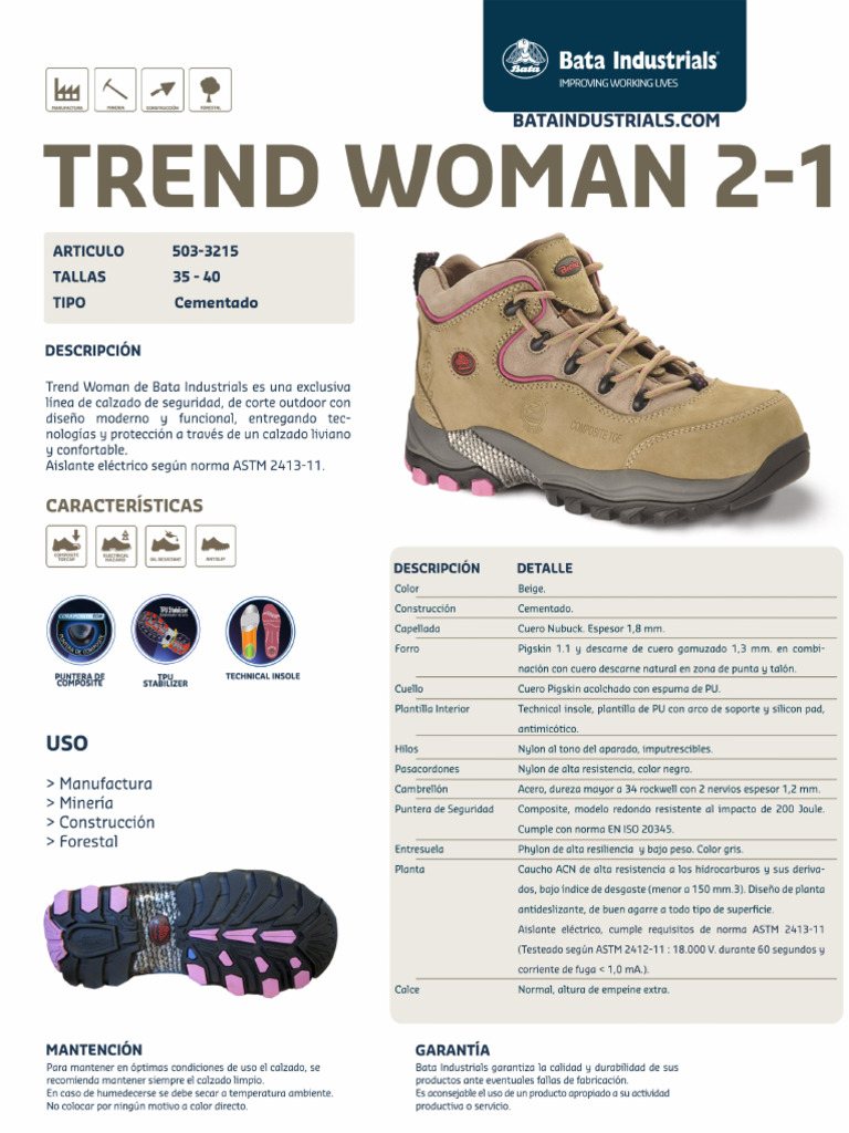 Ficha Tecnica Bota Bata Modelo Trend Dama | PDF