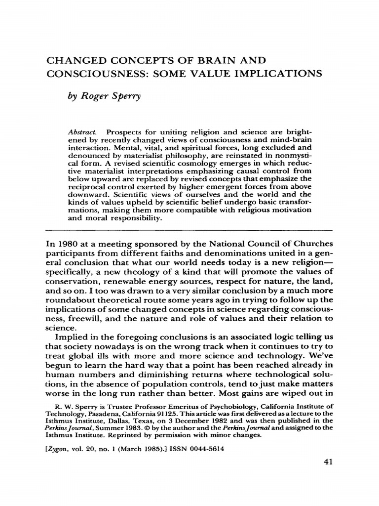 Changed Concepts of Brain and Consciousness: Some Value Implications ...
