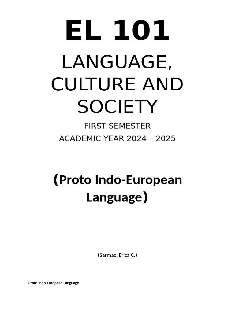EL-101 Proto Indo-European Language (Sarmac, Erica C.) | PDF