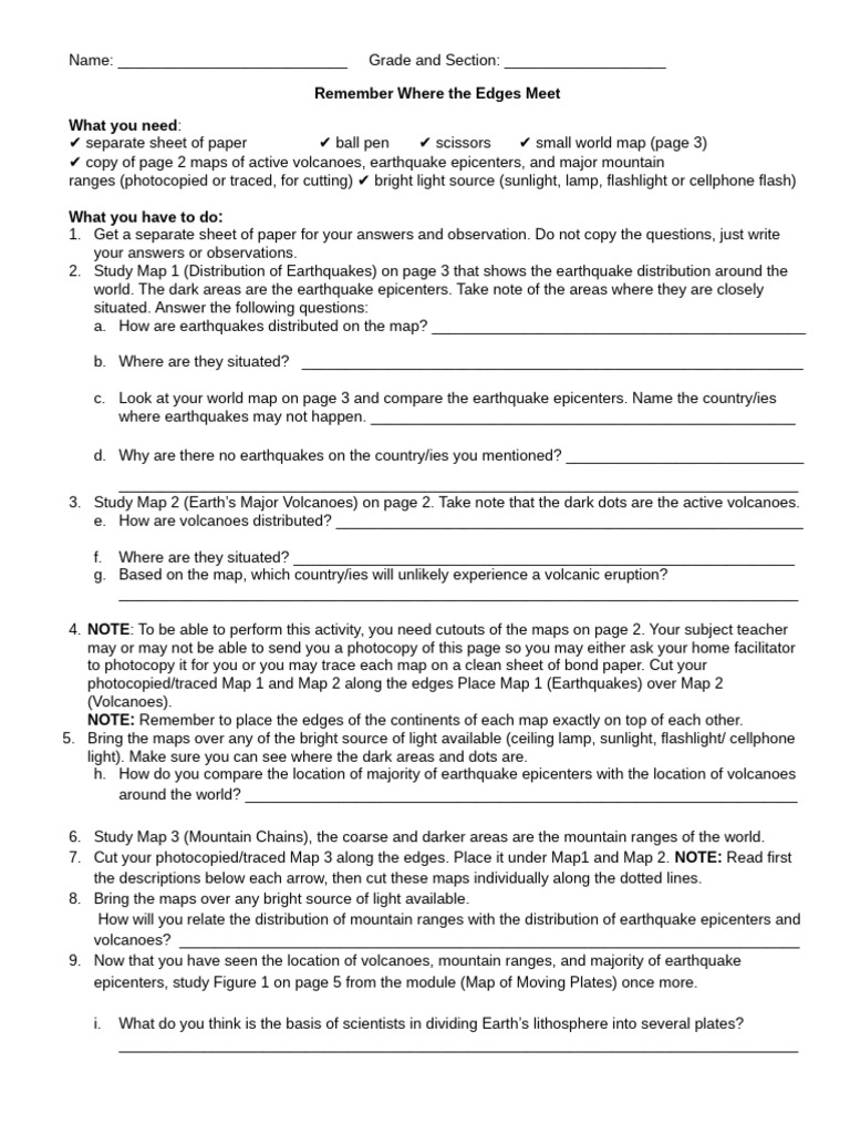 Worksheet Volcanoes, Earthquakes, And Mountain Ranges | PDF | Volcano ...