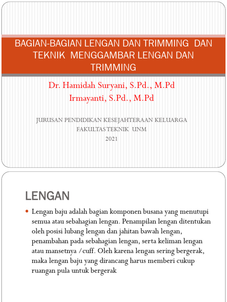 Pertemuan Ke-10 Bagian-Bagian Lengan Dan Trimming Dan Teknik Menggambar Lengan Dan Trimming | PDF