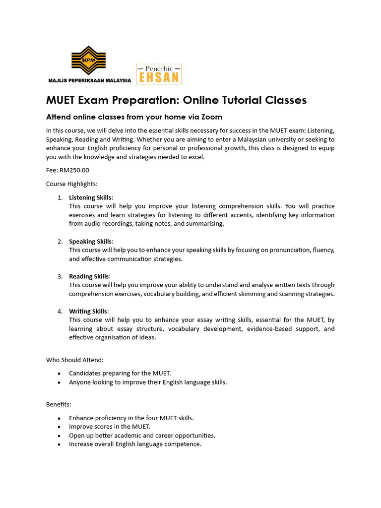 MUET Exam Online Prep Classes | PDF | Reading Comprehension | Applied ...