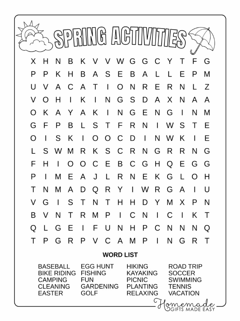 Spring Word Search Activities Medium | PDF