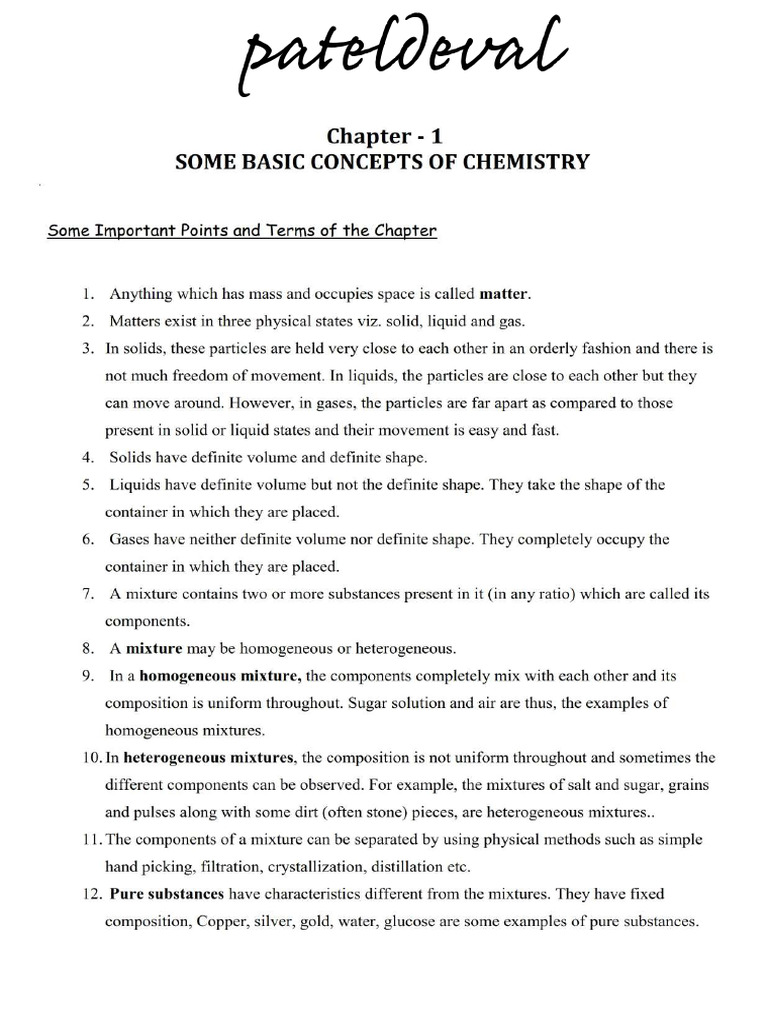 Chemistry CH 1 Important Note | PDF