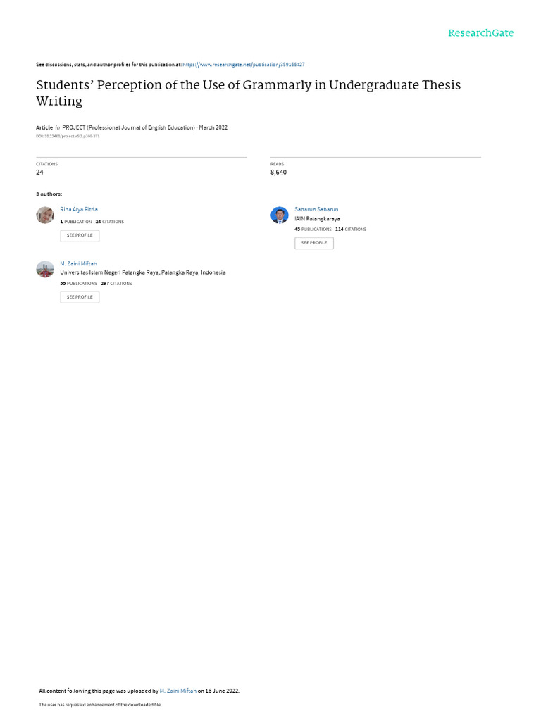 Students' Views on Grammarly in Thesis Writing | PDF | English As A ...