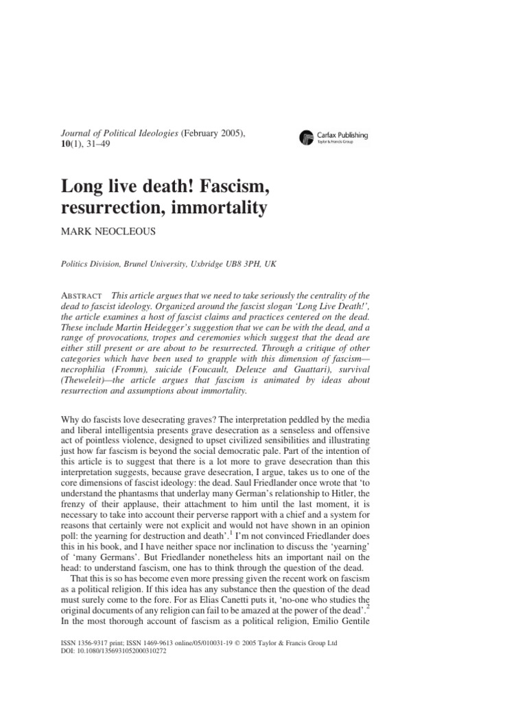 Neocleous - Long Live Death! Fascism, Resurrection, - 3B2 Total ...