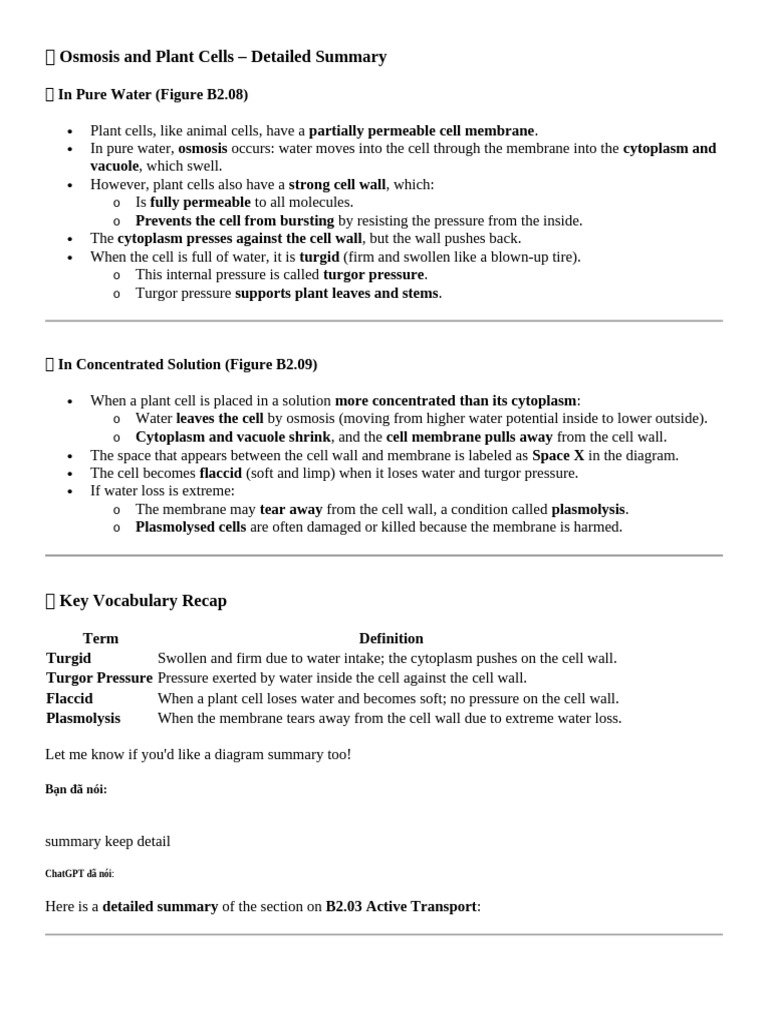 Detailed Summary of The UNIT 2 | PDF | Osmosis | Cell (Biology)