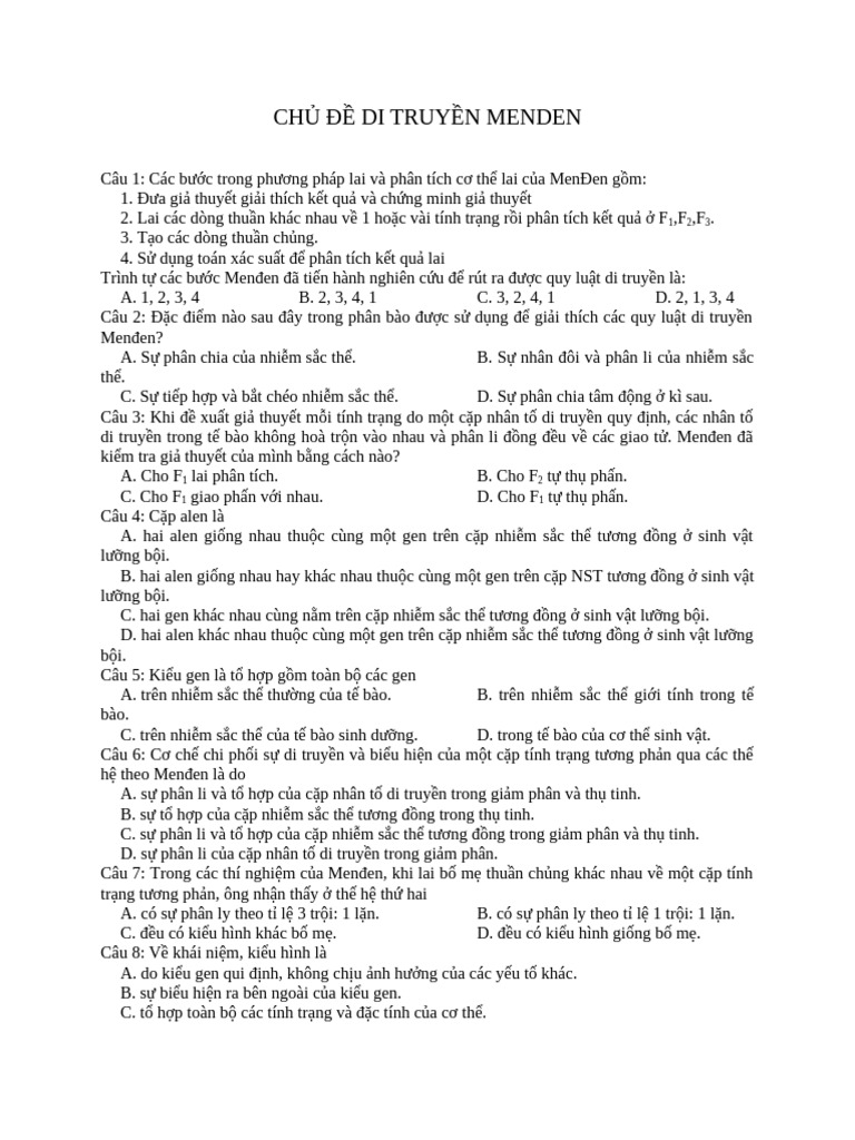 Chủ Đề Di Truyền Menden | PDF