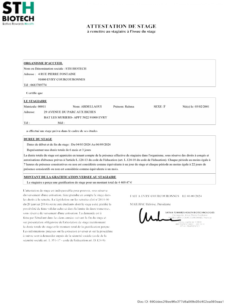 Attestation Stage STH | PDF