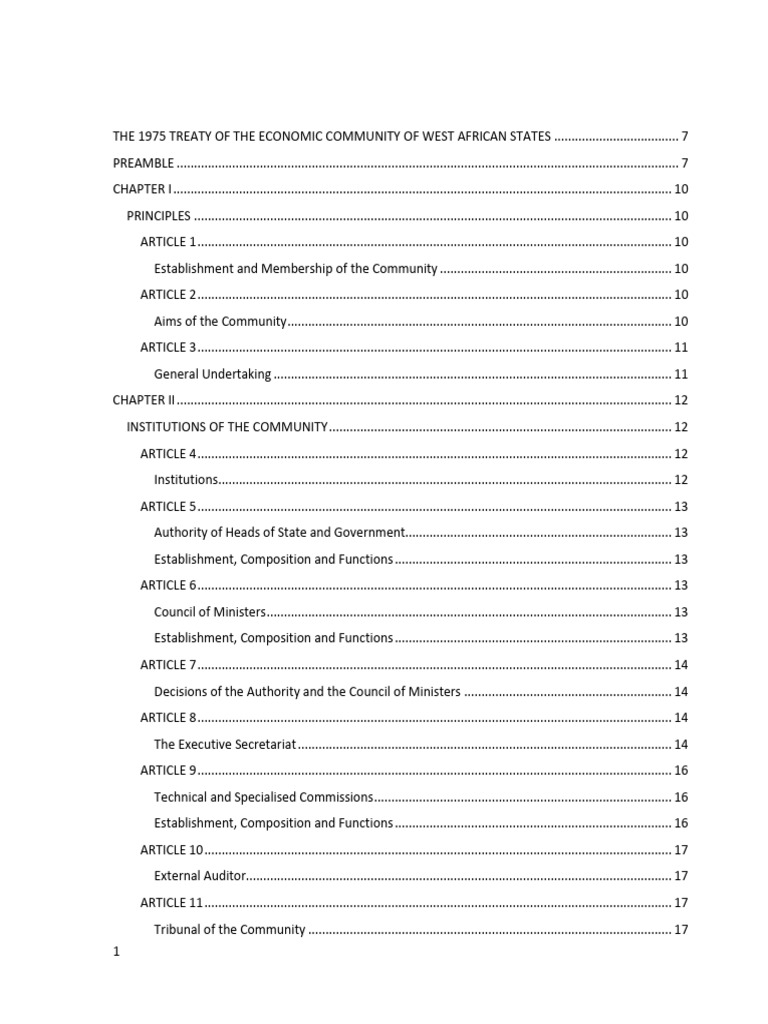 ECOWAS Treaty Overview 1975 | PDF | Tariff | Treaty