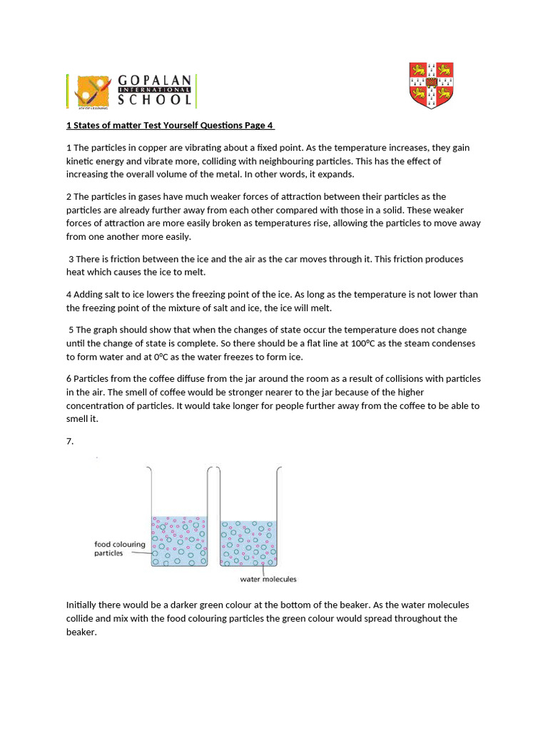 1 States of Matter - Test Yourself Answers | PDF | Gases | Temperature