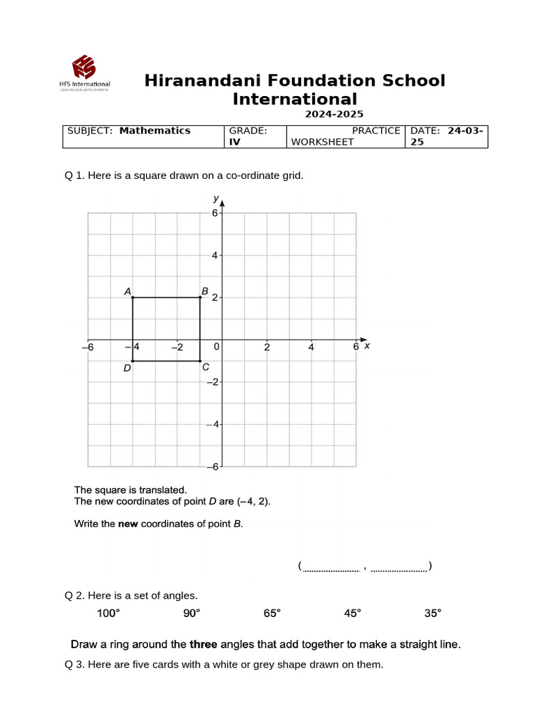 Grade 4 Maths Practice Worksheet - 2024-25 | PDF