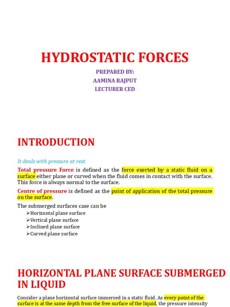 Lec-6 Hydrostatic Forces Numericals | PDF | Pressure | Force