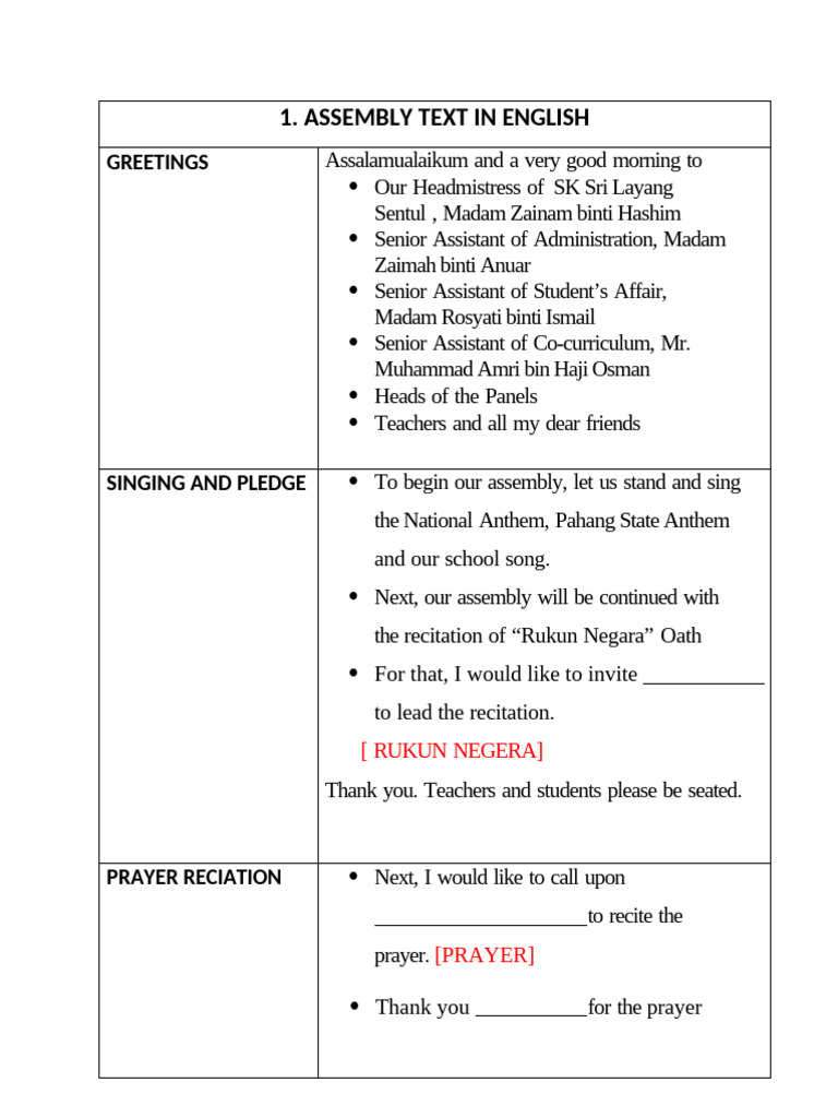 Monday Assembly Emcee Script | PDF | Malaysia