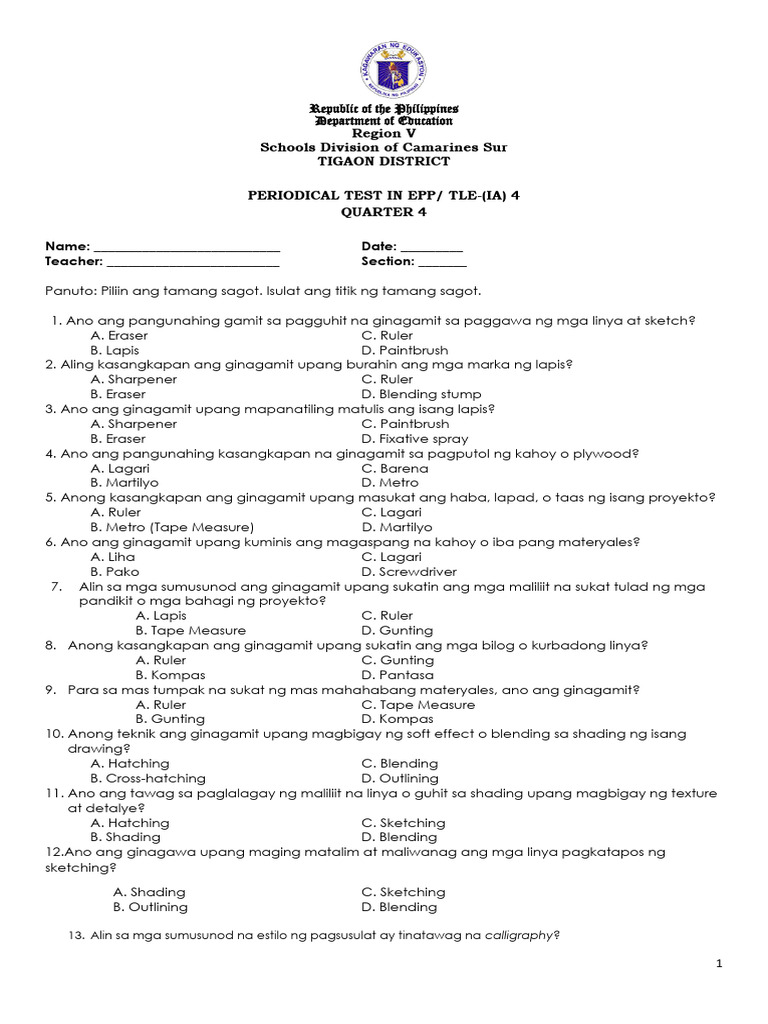 g4 Epp 4th Quarter PT With Tos | PDF