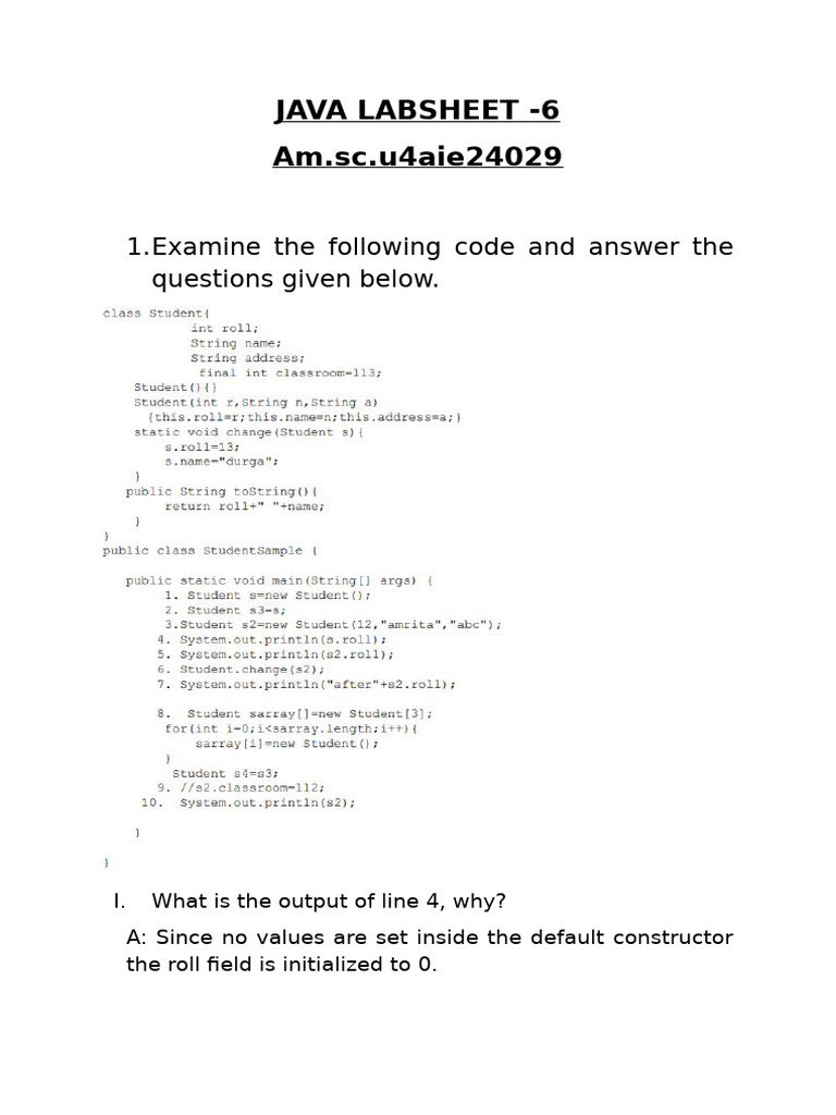 JAVA Lab 6 | PDF | Constructor (Object Oriented Programming) | Programming