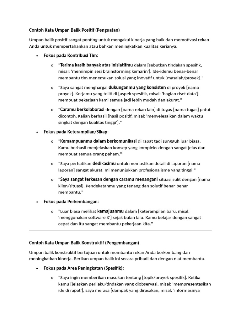 Contoh Umpan Balik Positif Efektif | PDF