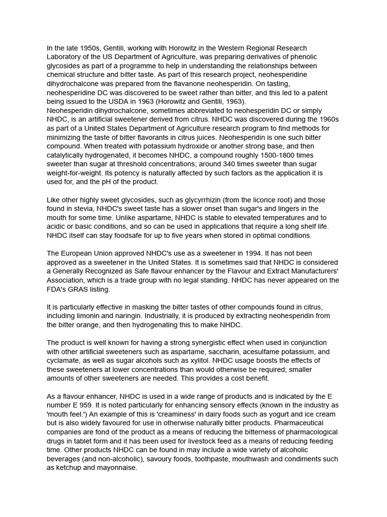 Neohesperidin DC, History and Uses of It | PDF | Chemistry | Sugar ...