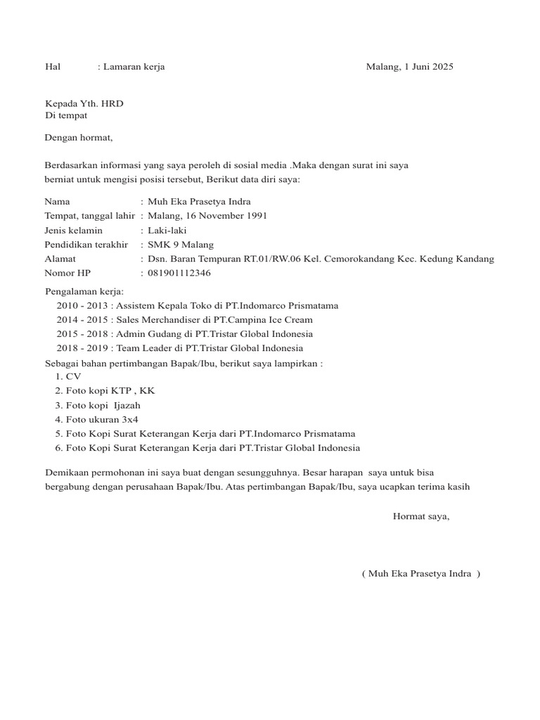 Surat Lamaran Compressed | PDF