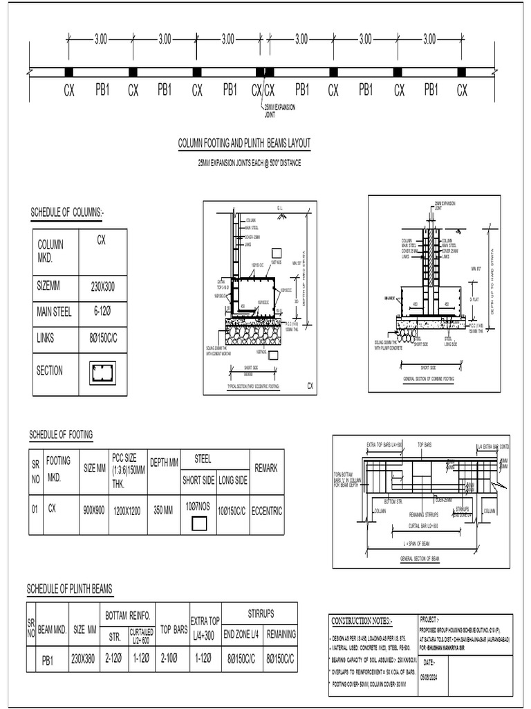 Site Demarcation-Column Footing and Plinth Beams - 240809 - 155750 | PDF | Column | Building ...