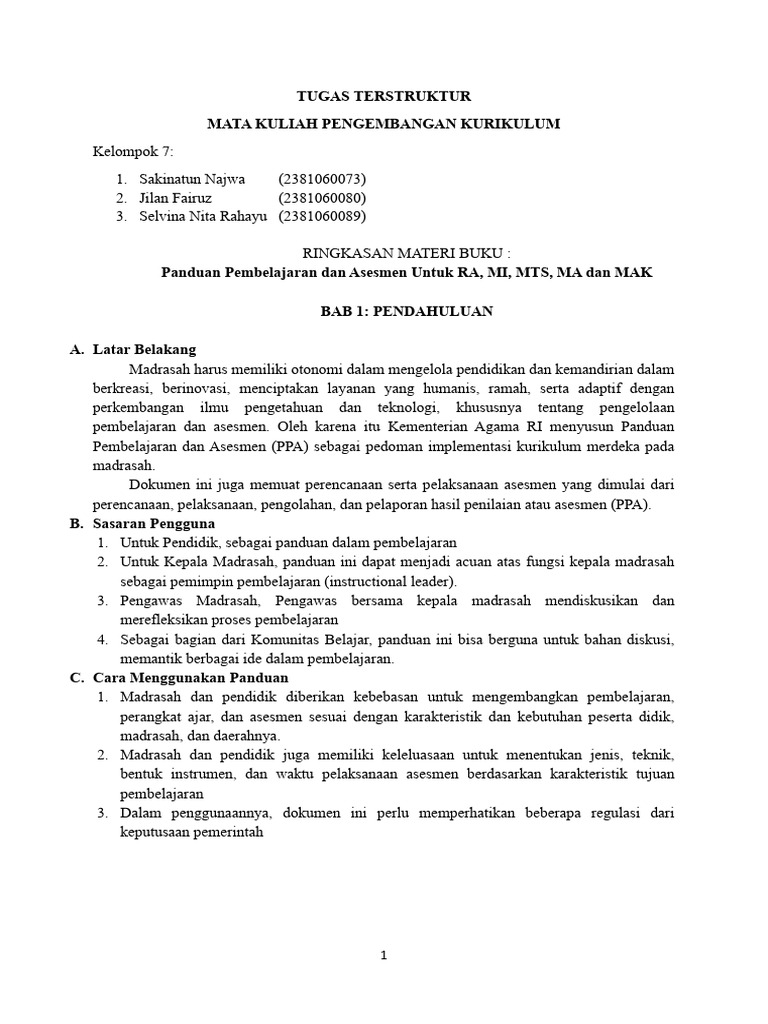 Kelompok 7 - Panduan Pembelajaran & Asesmen - Kelas 3C | PDF