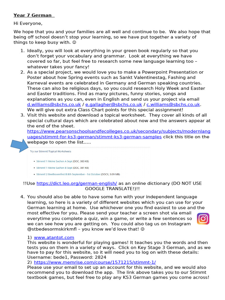 Year 7 German HT4 20212022 | PDF | Human Communication