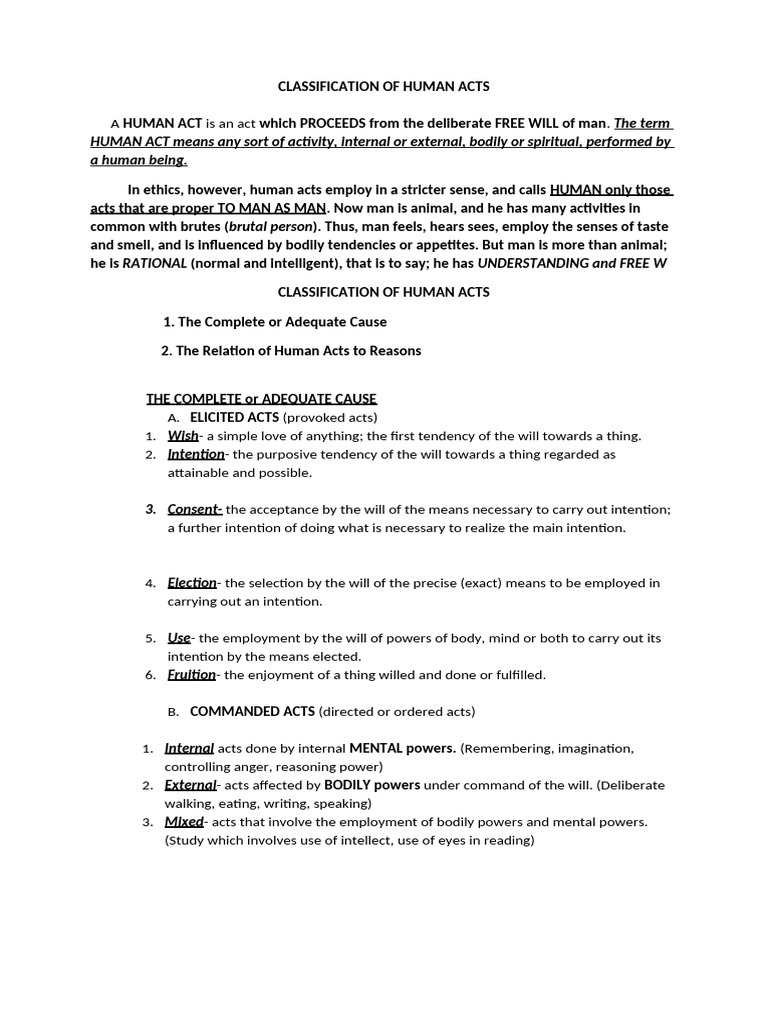 Classification of Human Acts in Ethics | PDF | Intention | Reason